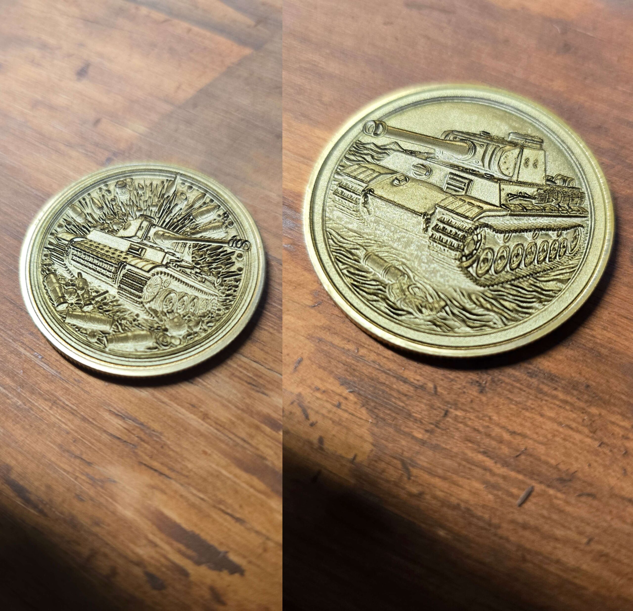 Brass tank collectable challenge coin - Rick's Laser Designs