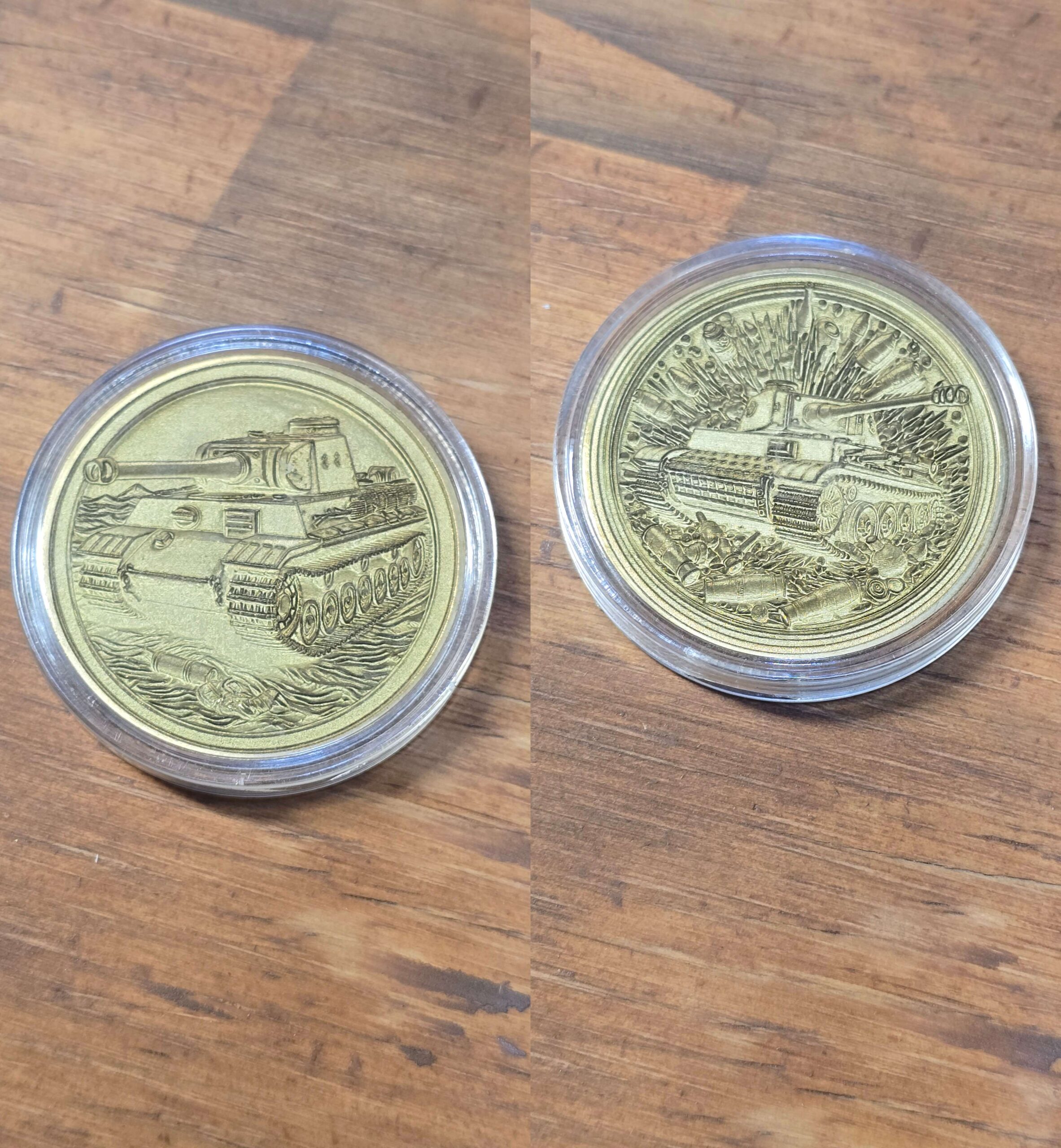 Brass tank collectable challenge coin - Rick's Laser Designs